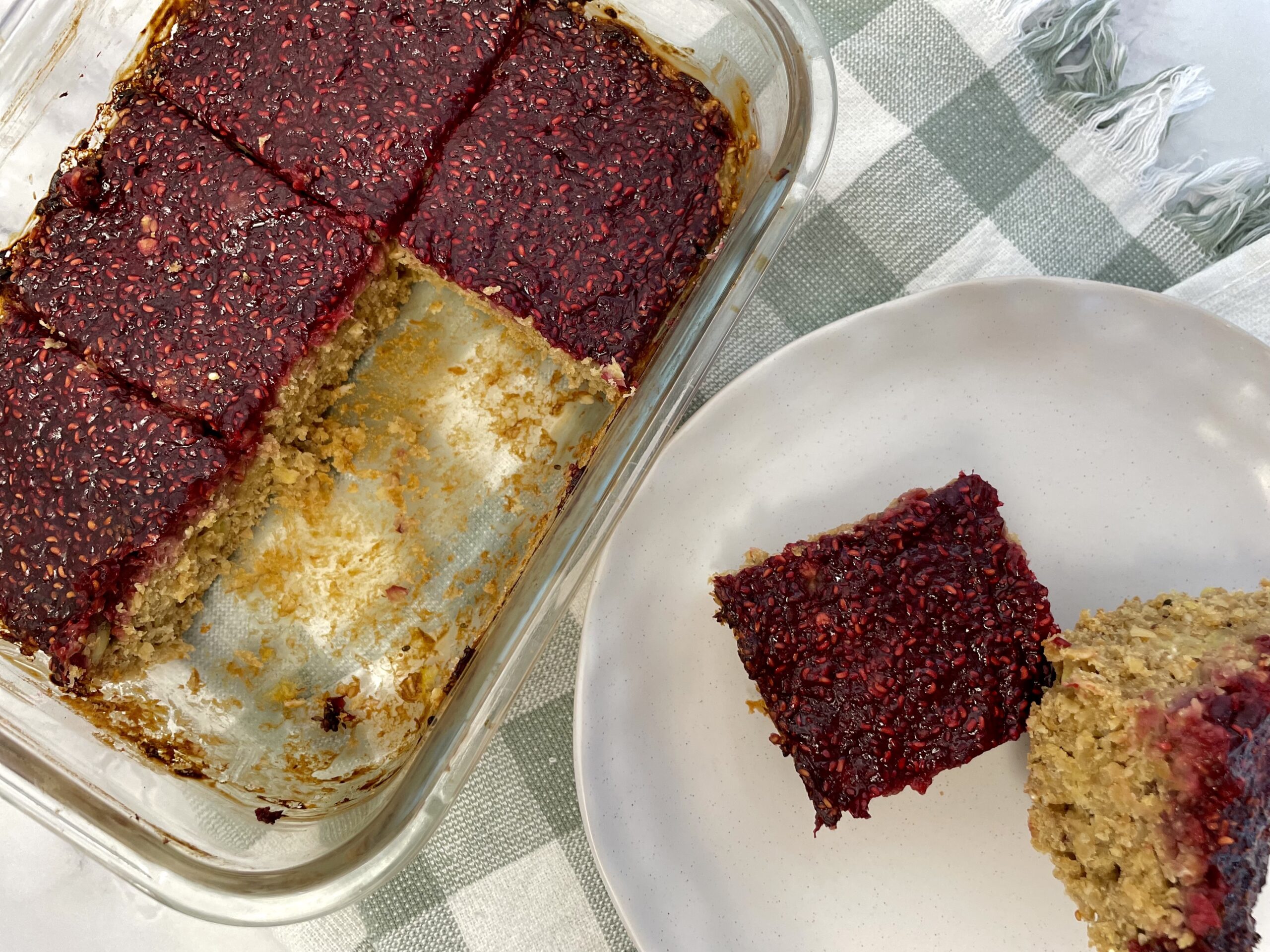 PB & J Baked Oatmeal Slice Recipe - Little Vegan Eats